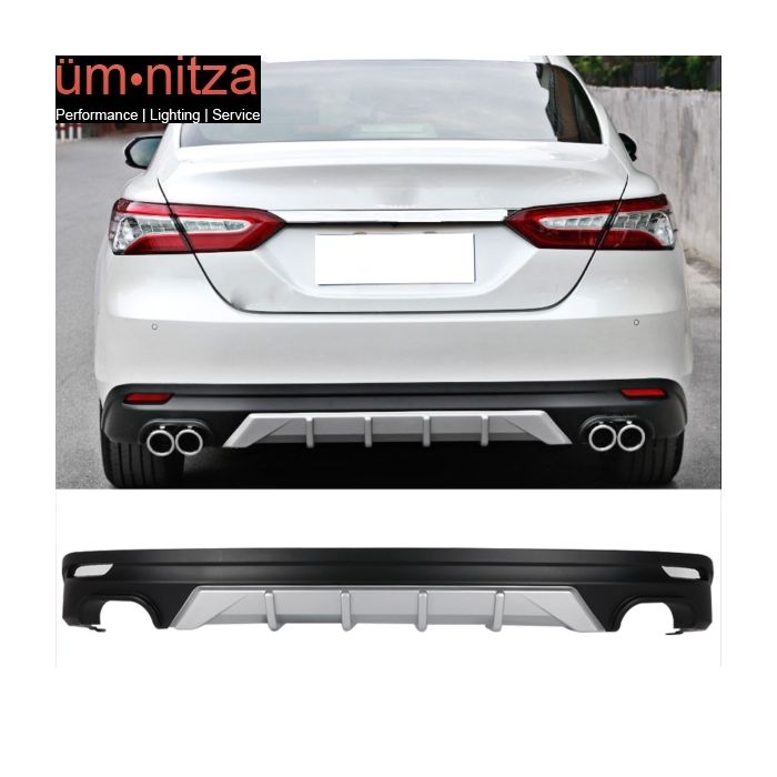 Fits 18-19 Toyota Camry V3 Rear Bumper Lip Diffuser Black & Silver - PP