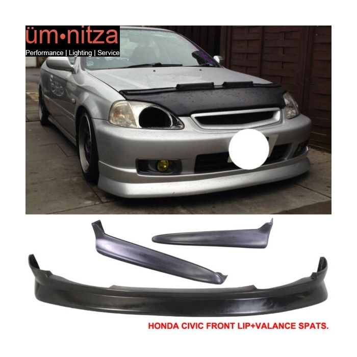 Fits 99-00 EK Civic 2/4Dr CS PU Front Bumper Lip+Rear Bumper Lip ...