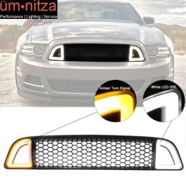 Fits 13-14 Ford Mustang Non-Shelby Front Bumper Upper LED Grille Black