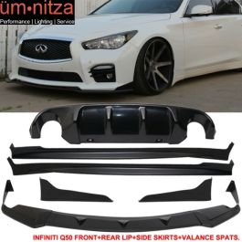 Fits 14-17 Infiniti Q50 Q50S Front Lip + Side Skirts + Rear Apron +Rear ...