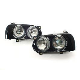 VW MK3 GOLF/GTI HELLA STYLE DUAL ROUND PROJECTOR HEADLIGHTS W/ BLACK FRAMES